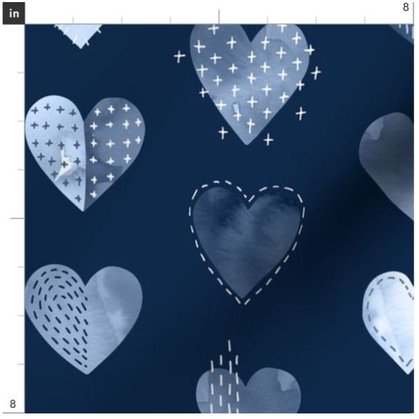 My Boro Heart Blue Valentine Fabric by the Yard | Blue Hearts | Hearts ...