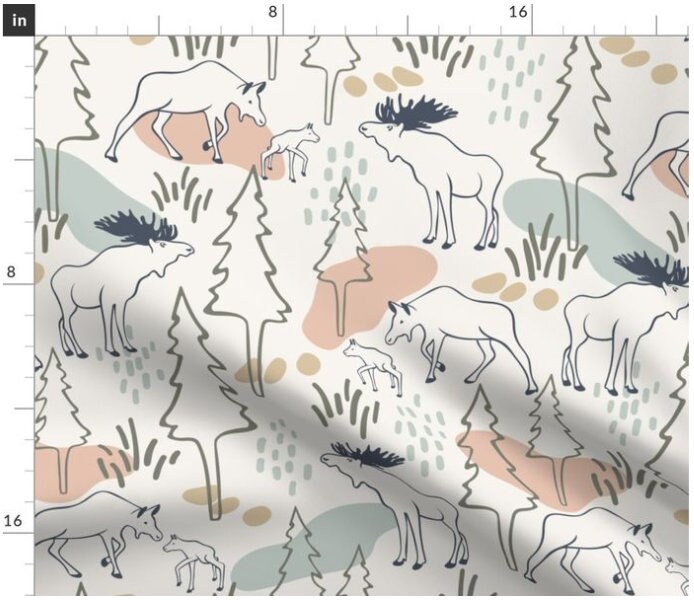 Wilderness Moose in Pink Moose Fabric By The Yard Woodland | Etsy