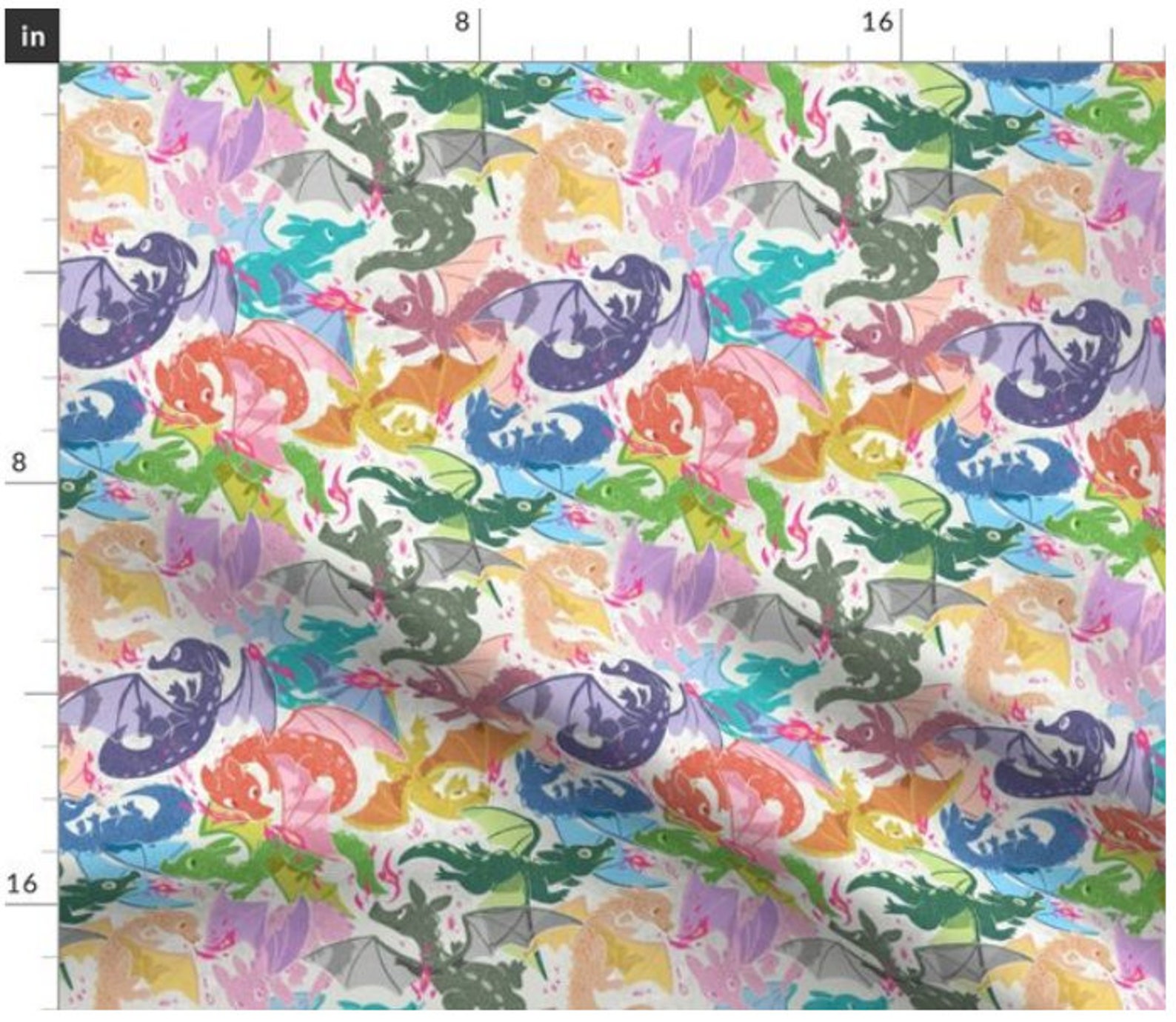 Rainbow Dragons Fabric By The Yard Multicolored Dragons | Etsy