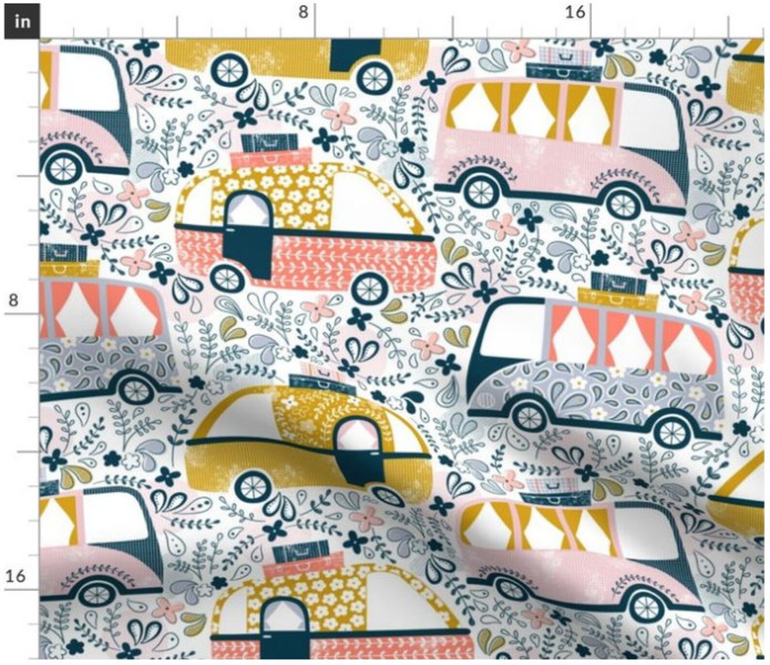 Summer Holiday Camper Van Fabric by the Yard Retro Camping - Etsy
