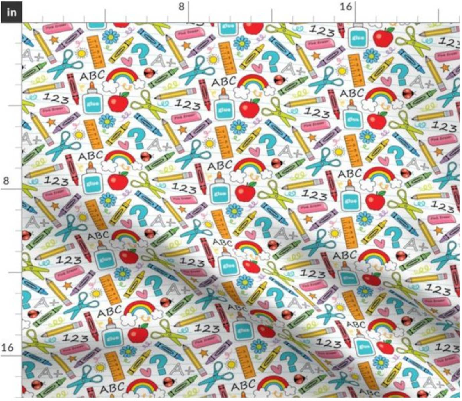 Small School Supplies Fabric by the Yard | Back to School Fabric ...