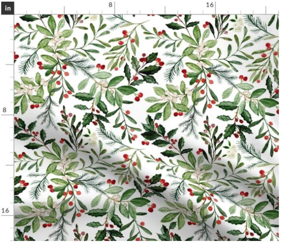 Mistletoe and Holly Fabric | Mistletoe Fabric | Christmas Fabric by the ...