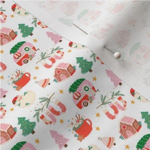 Retro Pink Christmas Fabric by the Yard | Christmas Fabric | Santa ...