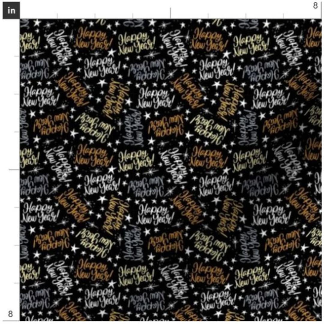 Dark Happy New Year Script Fabric by the Yard | New Years Eve | January ...