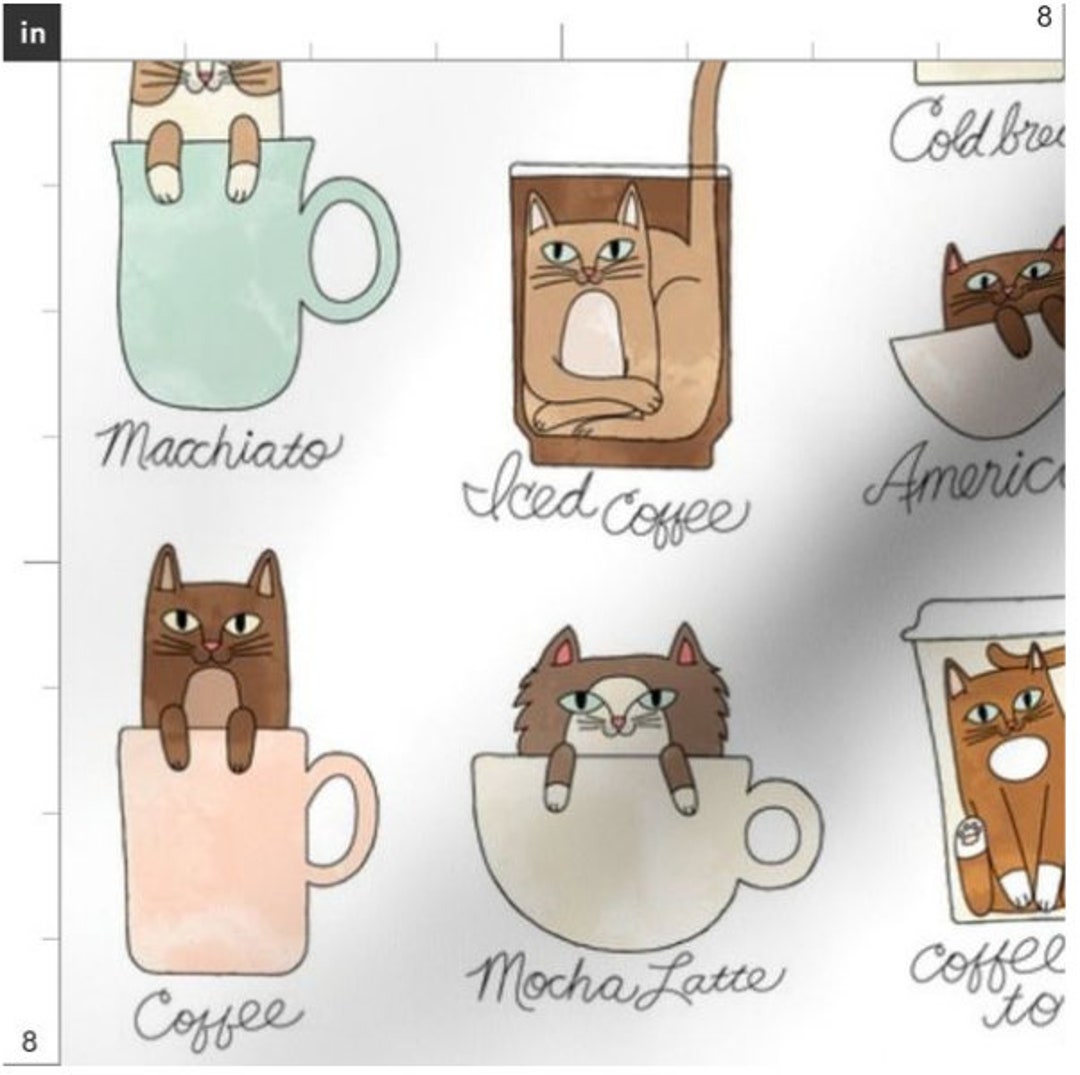 Coffee Cats Fabric by the Yard | Cat Fabric | Kitten Lover | Cats in ...