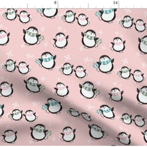Snow Party on Blush Penguin Fabric by the Yard | Penguins and ...