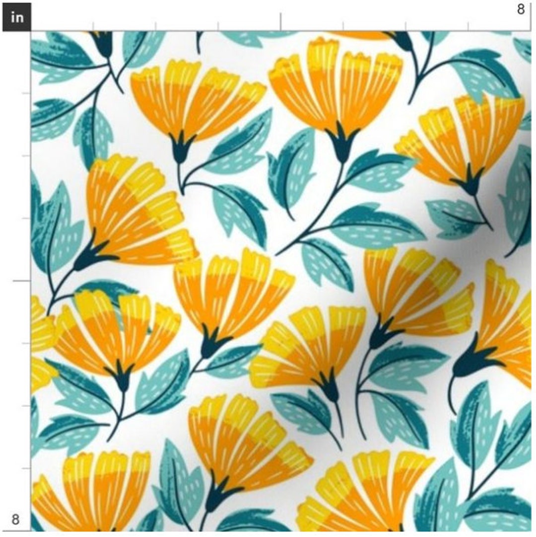 Spring Flowers Floral Fabric by the Yard | Yellow Floral Fabric ...