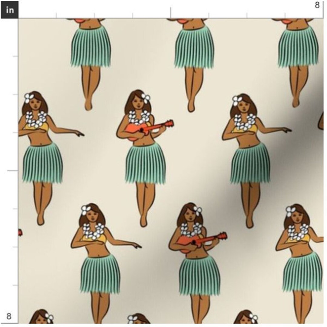 Retro Hula Girl Summer Fabric by the Yard | Hawaii | Grass Skirts ...