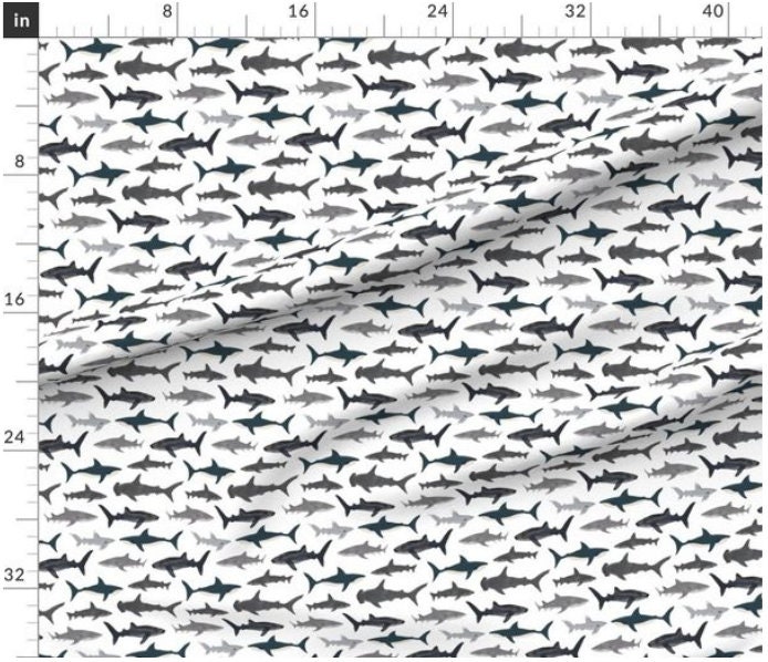 Shark Fabric by the Yard | Watercolor Shark Fabric | Shark Fabric ...