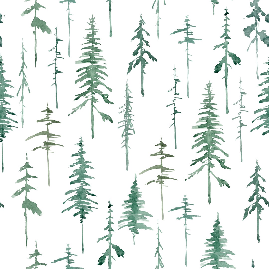 Watercolor Pines | Pine Tree Fabric | Woodland Fabric | Forest Tree ...