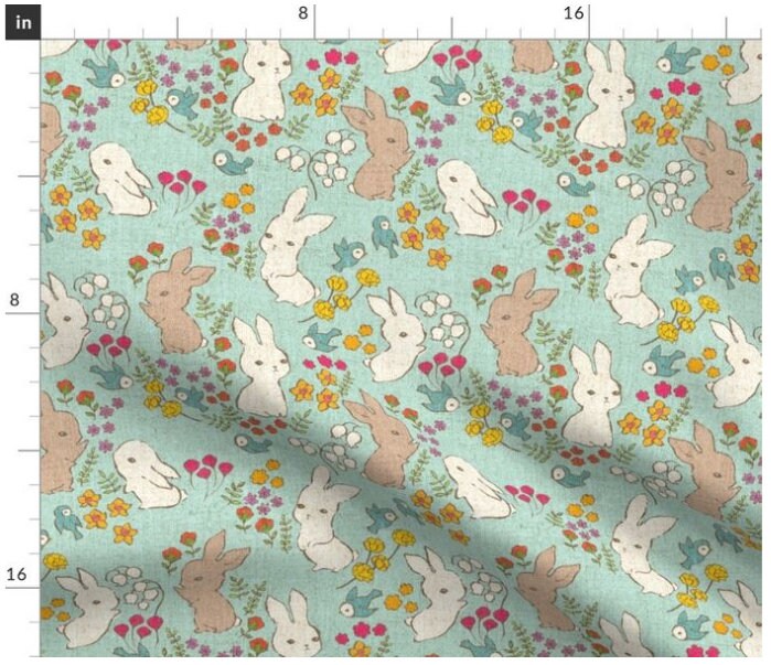 Vintage Bunnies Fabric by the Yard | Easter Bunnies | Bunny Fabric ...