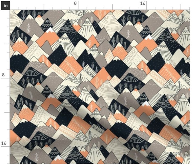 Scandinavian Mountains Fabric by the Yard | Mountain Fabric | Woodland ...