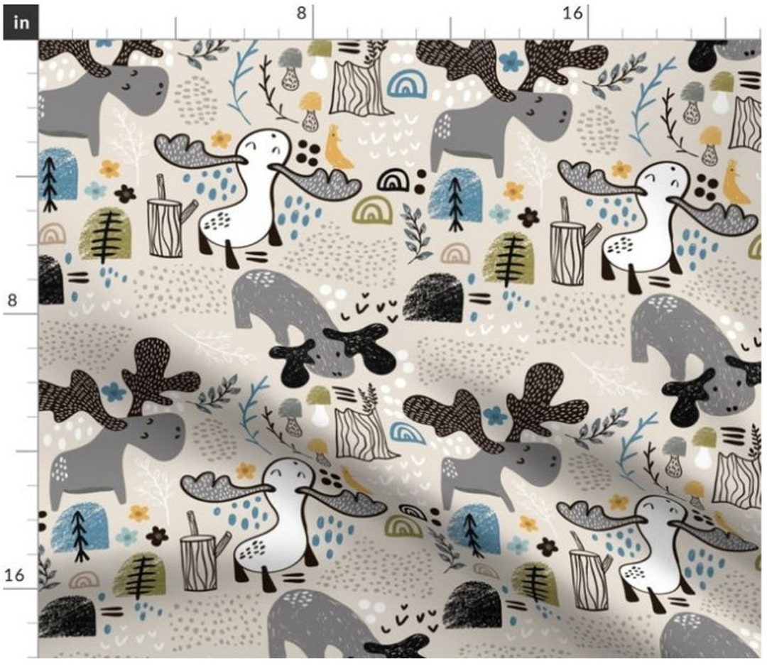 Moose in the Forest | Moose Fabric | Woodland Fabric | Animal Fabric ...