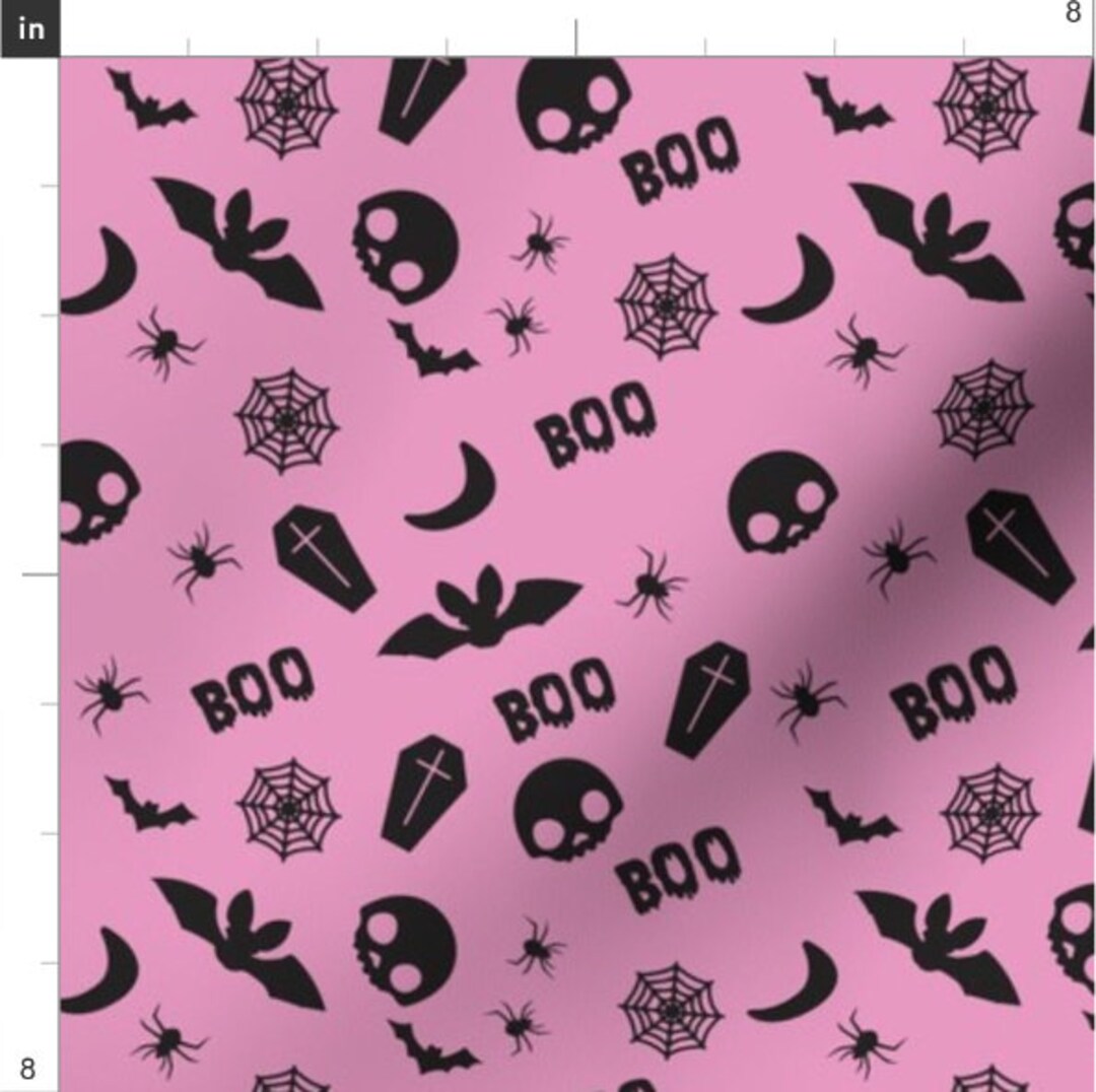 Black on Pink Halloween Elements | Halloween Fabric by the Yard | Pink ...
