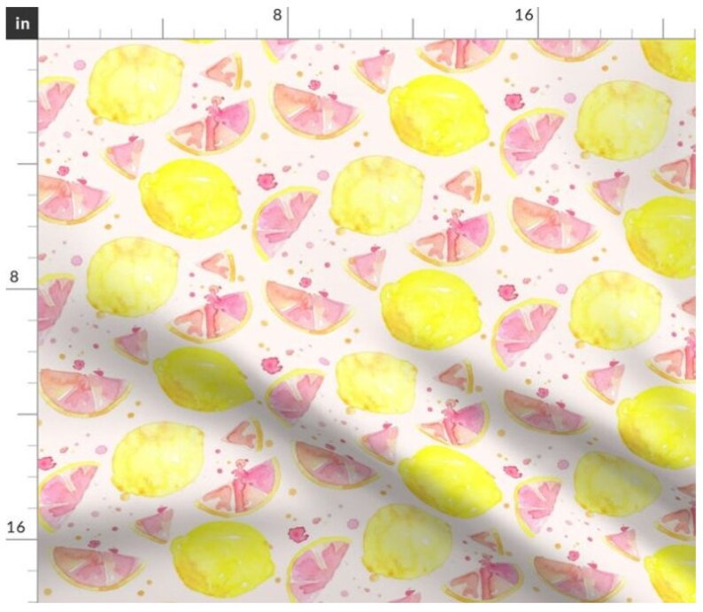 Pink Lemonade Fabric by the Yard | Floral Fabric | Lemon Fabric ...