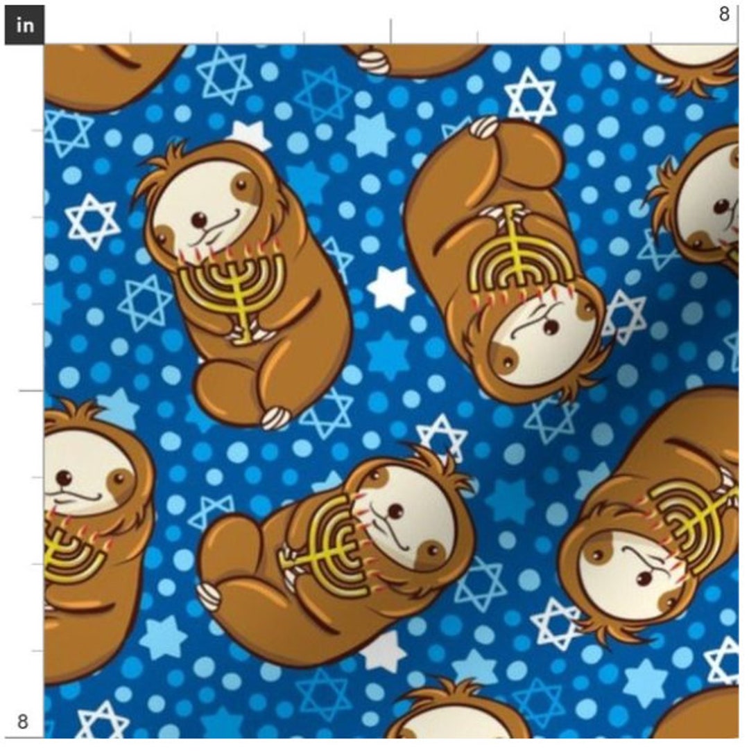 Sloth Hanukkah Fabric by the Yard | Hanukkah Fabric | Hanukkah Sloth ...