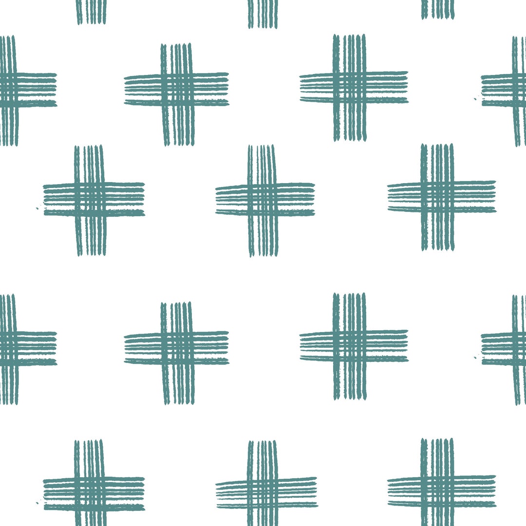 Dark Teal Hash Cross on White | Hash Cross Fabric by the Yard | Teal ...