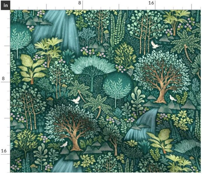 Emerald Eden Fabric by the Yard Adam and Eve Trees - Etsy