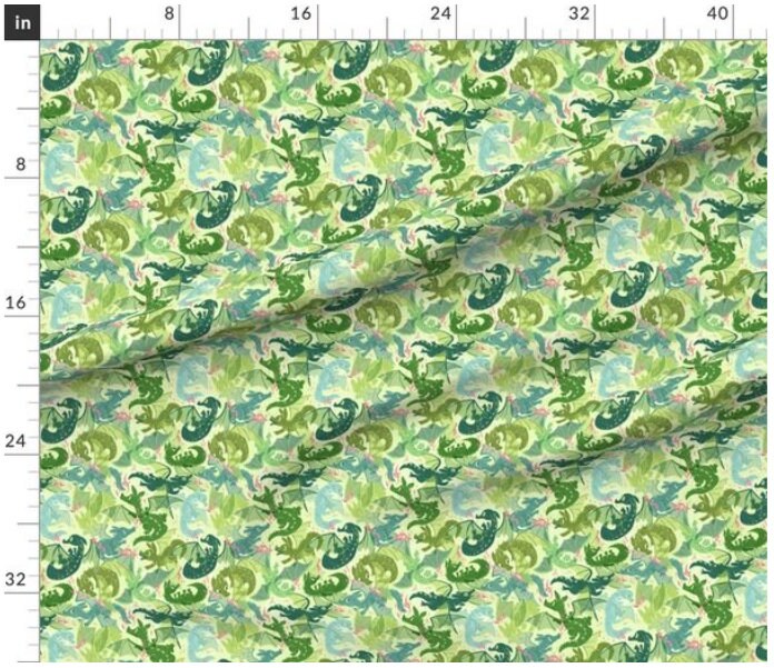 Green Dragons Fabric by the Yard Dragons Fantasy Fabric | Etsy