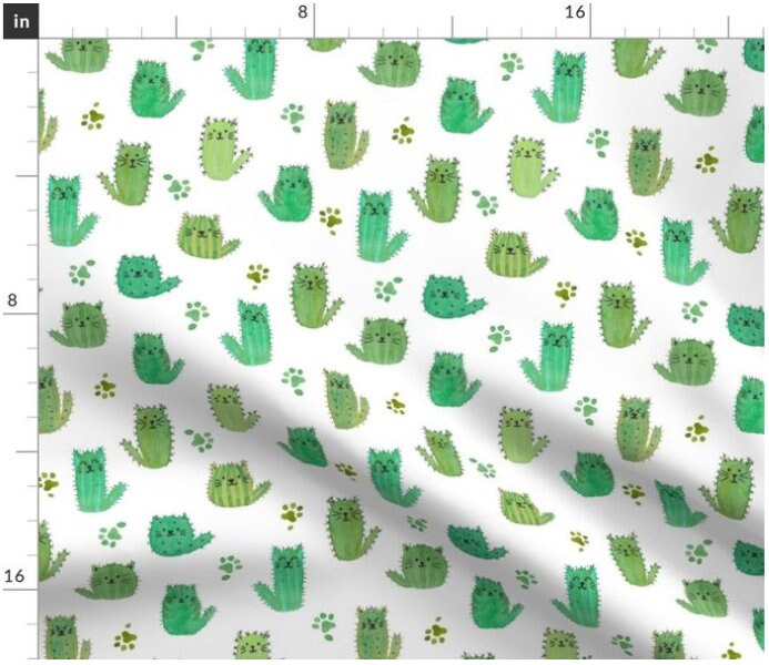 Cat-cus Cactus Fabric by the Yard | Cat Cactus Fabric | Cat Fabric ...