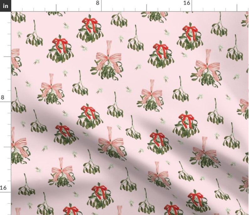 Mistletoe on Pink | Christmas Fabric by the Yard | Winter Berries ...