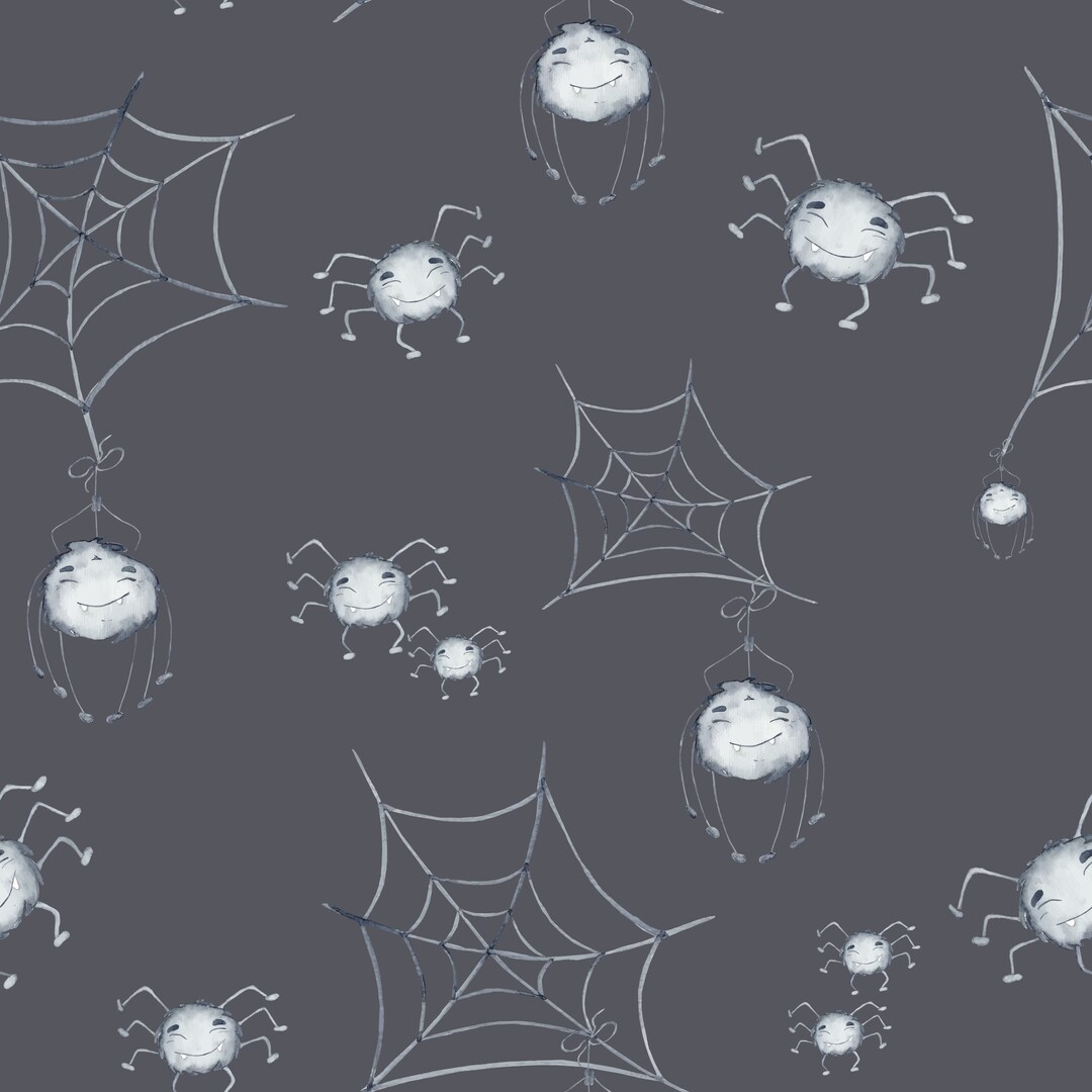 Spider Halloween Fabric by the Yard | Spiders on Grey | Watercolor ...