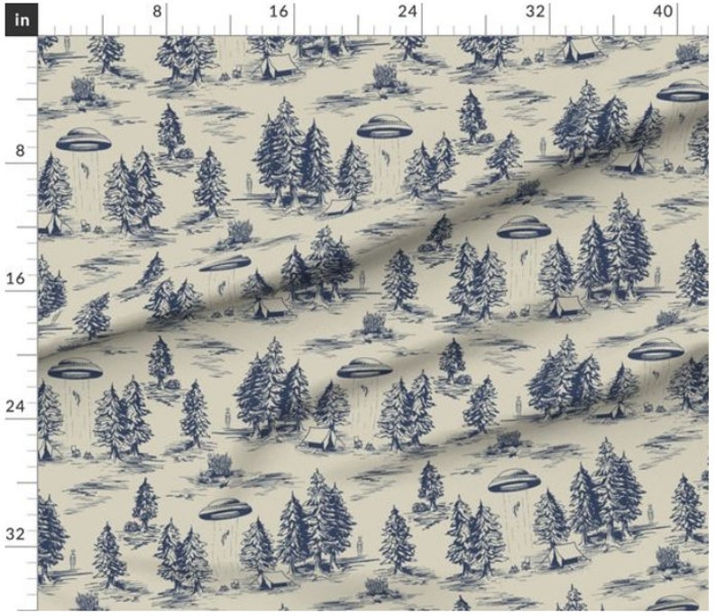 Alien Abduction Toile Fabric by the Yard Outer Space Space - Etsy
