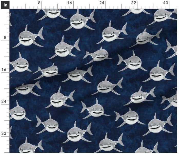 Jumbo Sharks Fabric by the Yard Shark Fabric Great White - Etsy