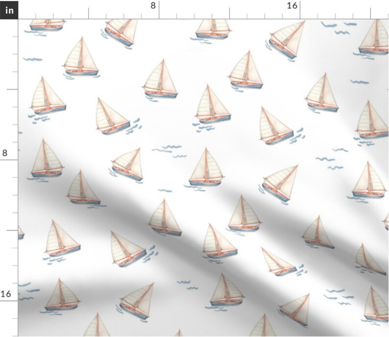 Sailboat Fabric by the Yard | Nautical Nursery | Ocean Seaside | Print ...