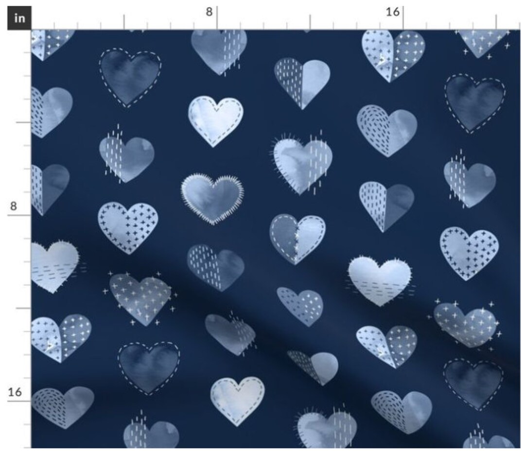 My Boro Heart Blue Valentine Fabric by the Yard | Blue Hearts | Hearts ...