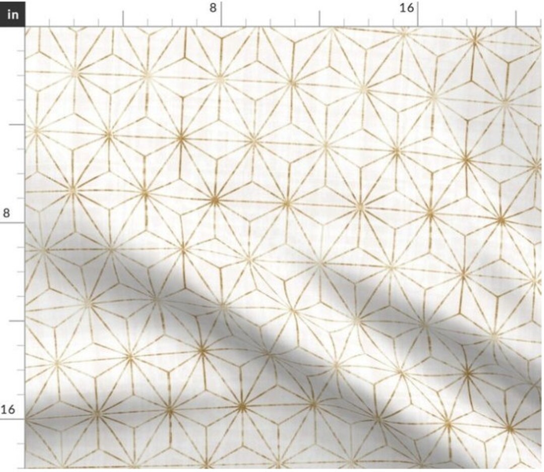 Star Geo White and Gold Fabric by the Yard | Linear Geometric Fabric ...