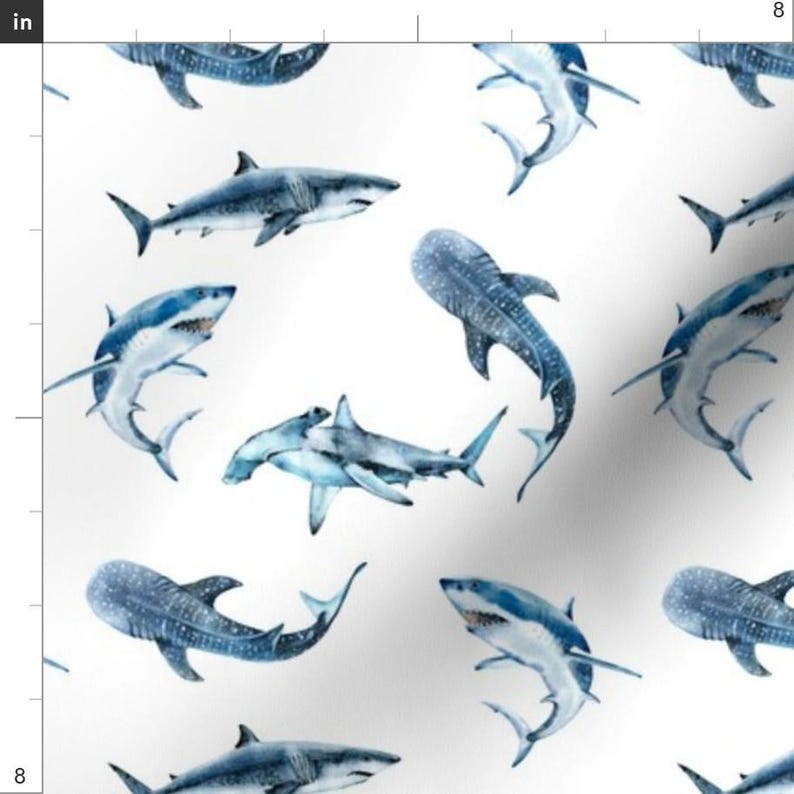 Nautical Shark Fabric by the Yard | Watercolor Shark Fabric | Shark ...