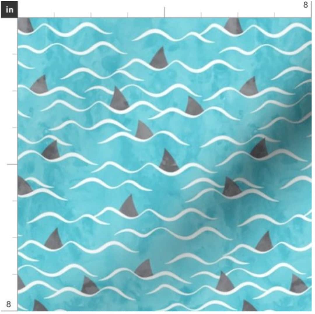 Shark Fin Fabric by the Yard | Shark Fabric | Blue Waves | Summer ...