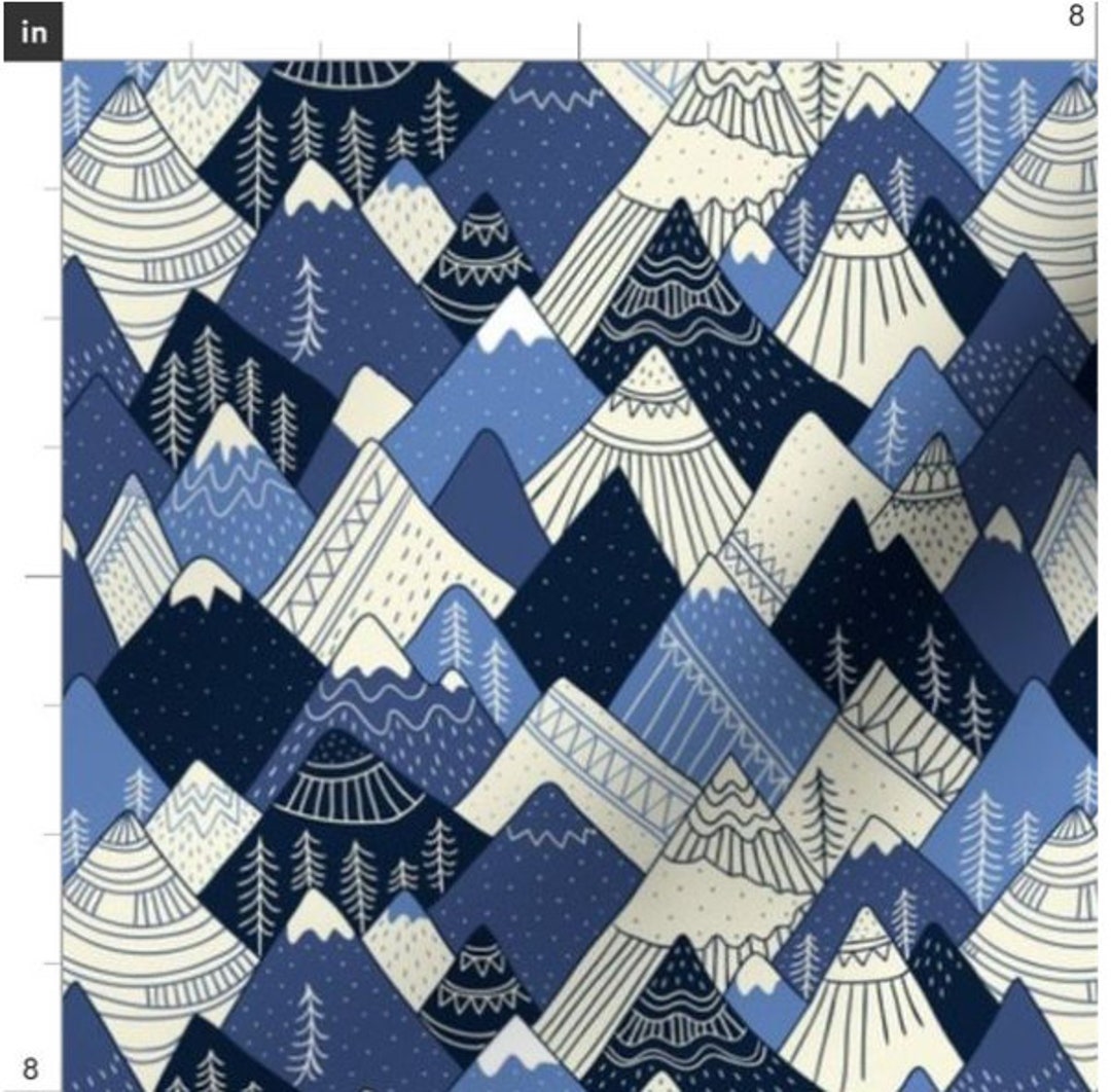 Blue Scandinavian Mountains Fabric by the Yard | Mountain Fabric ...