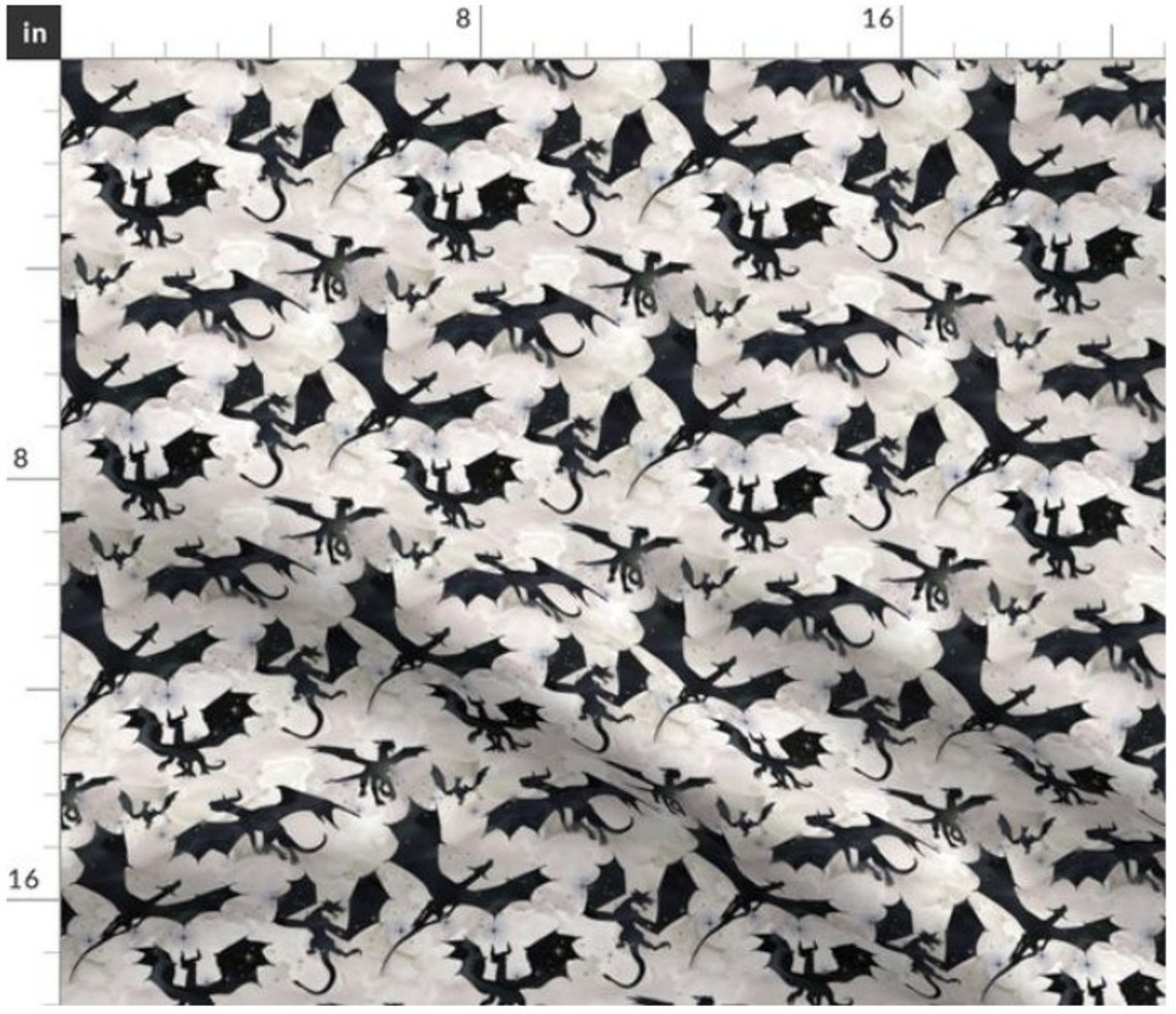 Small Black Dragons Fabric By The Yard Flying Dragons | Etsy