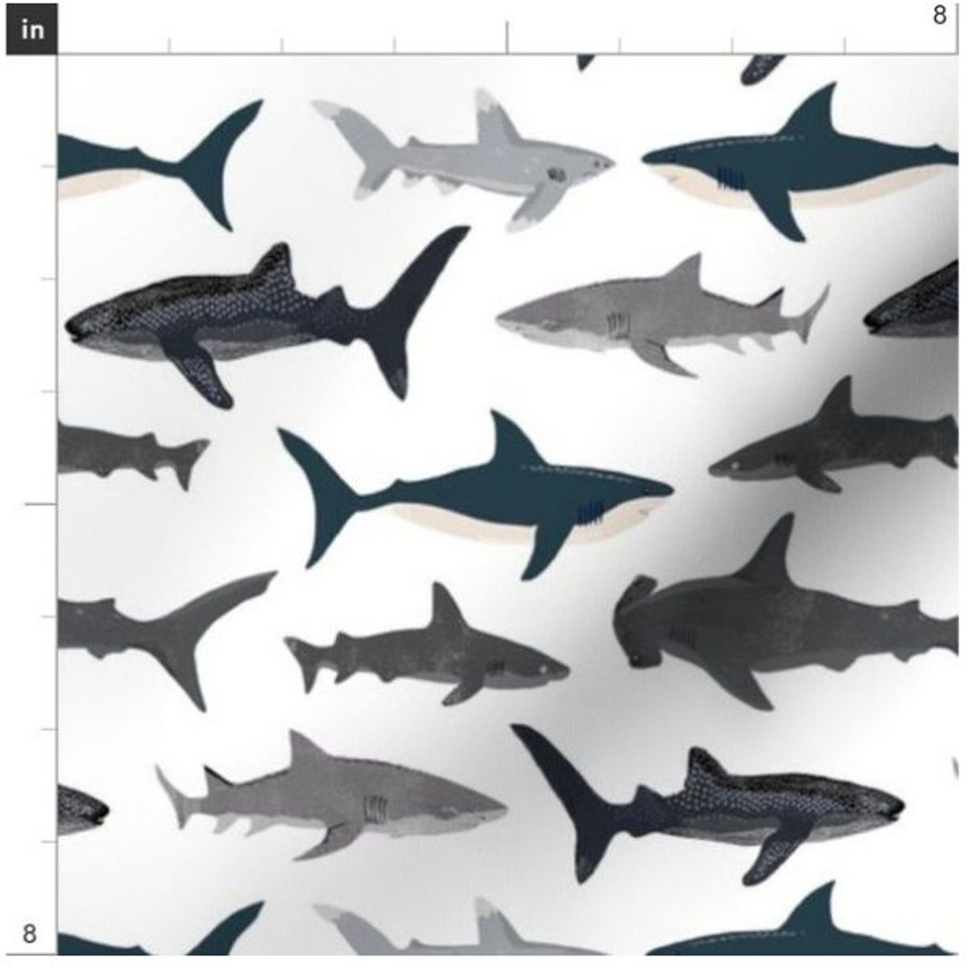 Shark Fabric by the Yard | Watercolor Shark Fabric | Shark Fabric ...
