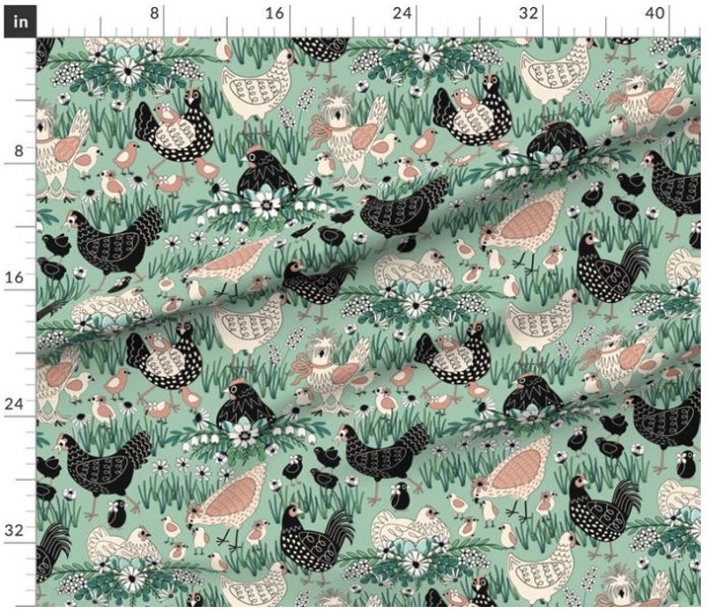 Spring Chickens Fabric by the Yard Floral Chicken Fabric - Etsy