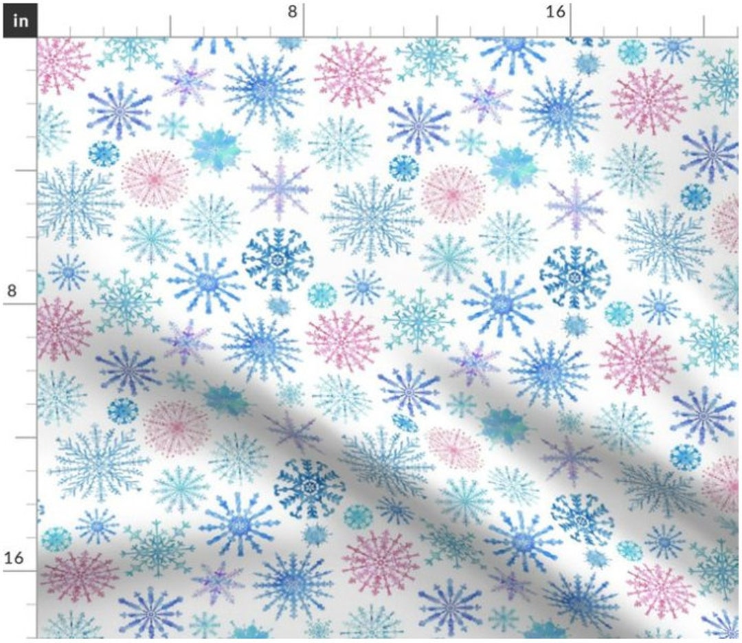 Winter Snowflakes on White Fabric by the Yard | Christmas Fabric ...