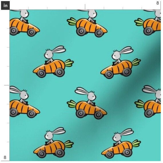 Bunny Racer Fabric By The Yard Easter Bunnies Bunny Fabric | Etsy