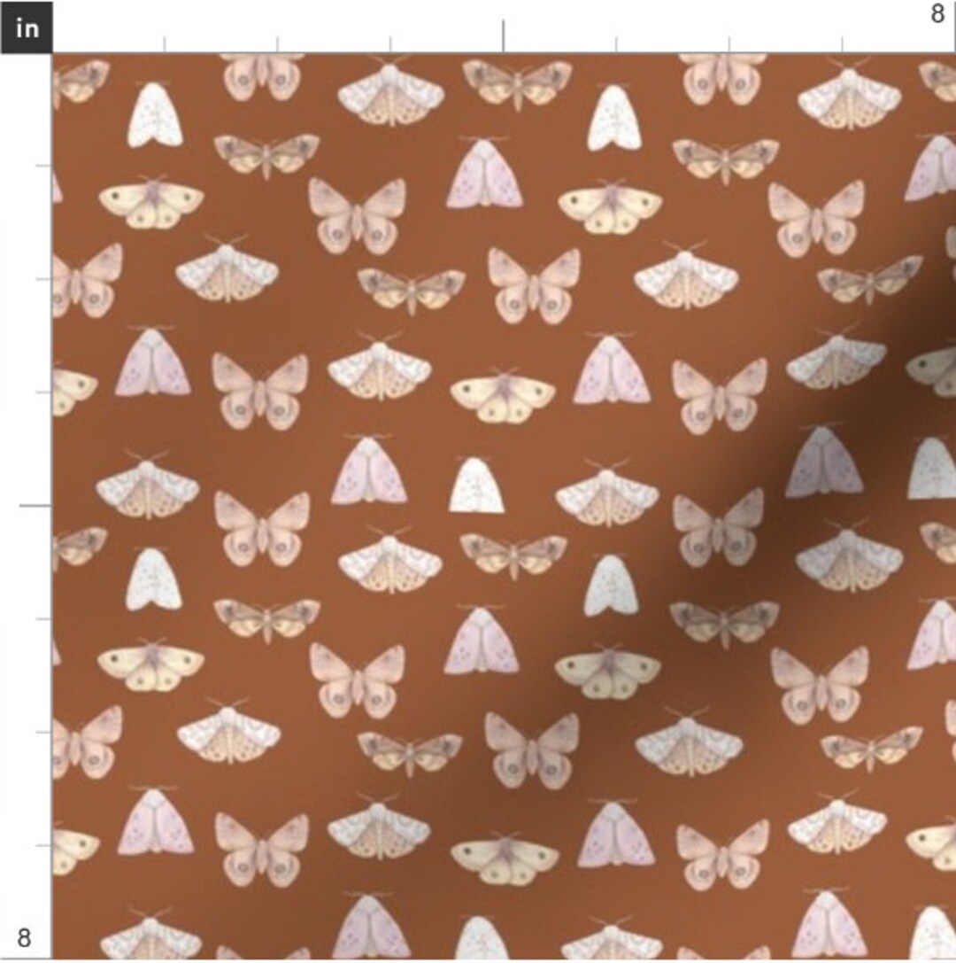 Small Watercolor Moths on Rust Fabric by the Yard | Watercolor Moths ...