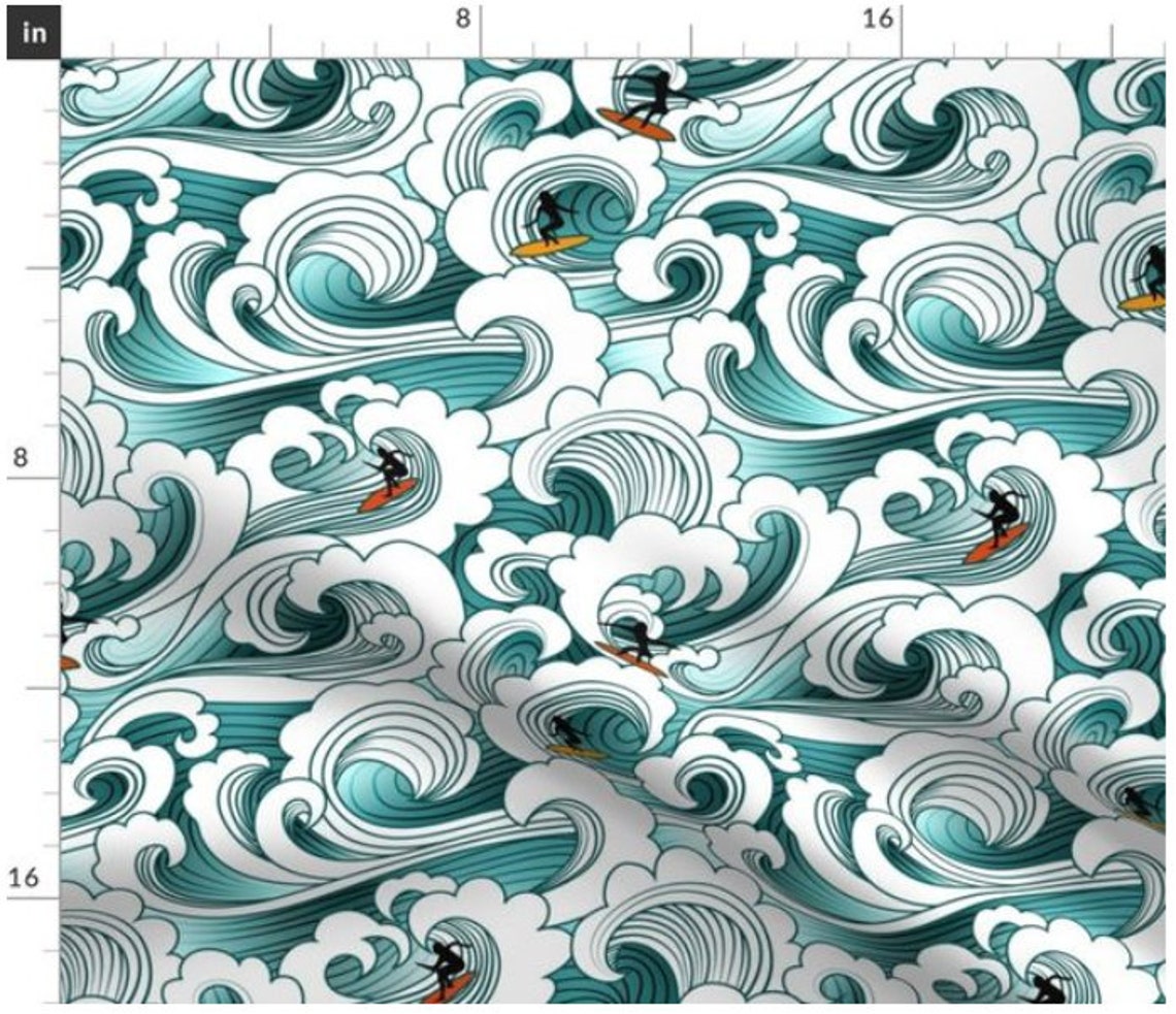 Ocean Surfers Fabric by the Yard Surf Wave Fabric Ocean - Etsy