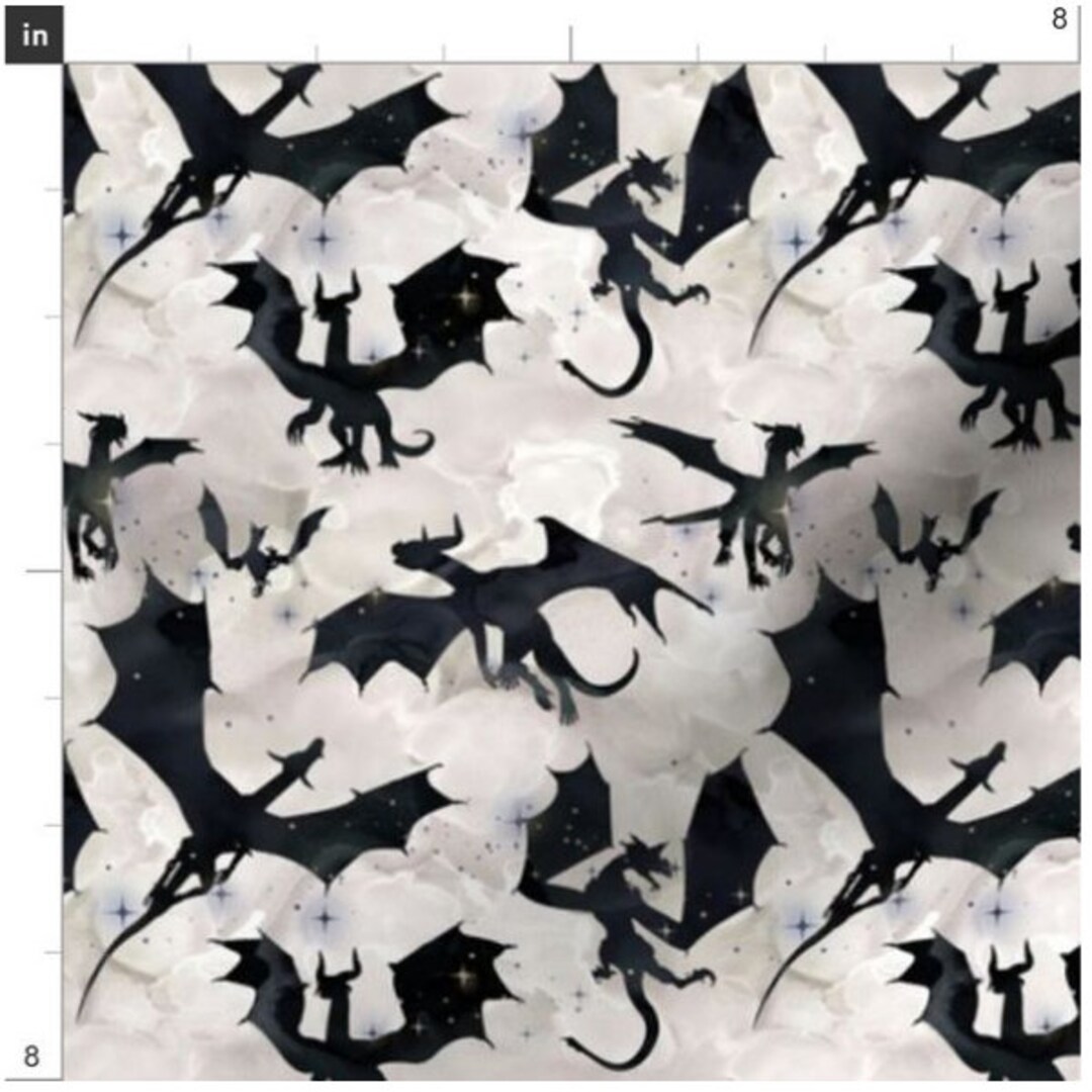 Small Black Dragons Fabric by the Yard | Flying Dragons | Dragons ...