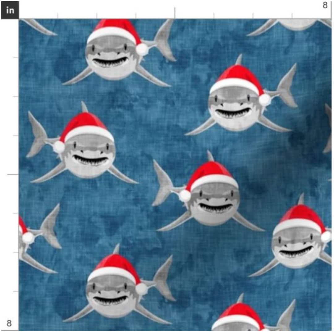 Santa Sharks on Blue | Christmas Shark Fabric | Shark Fabric ...