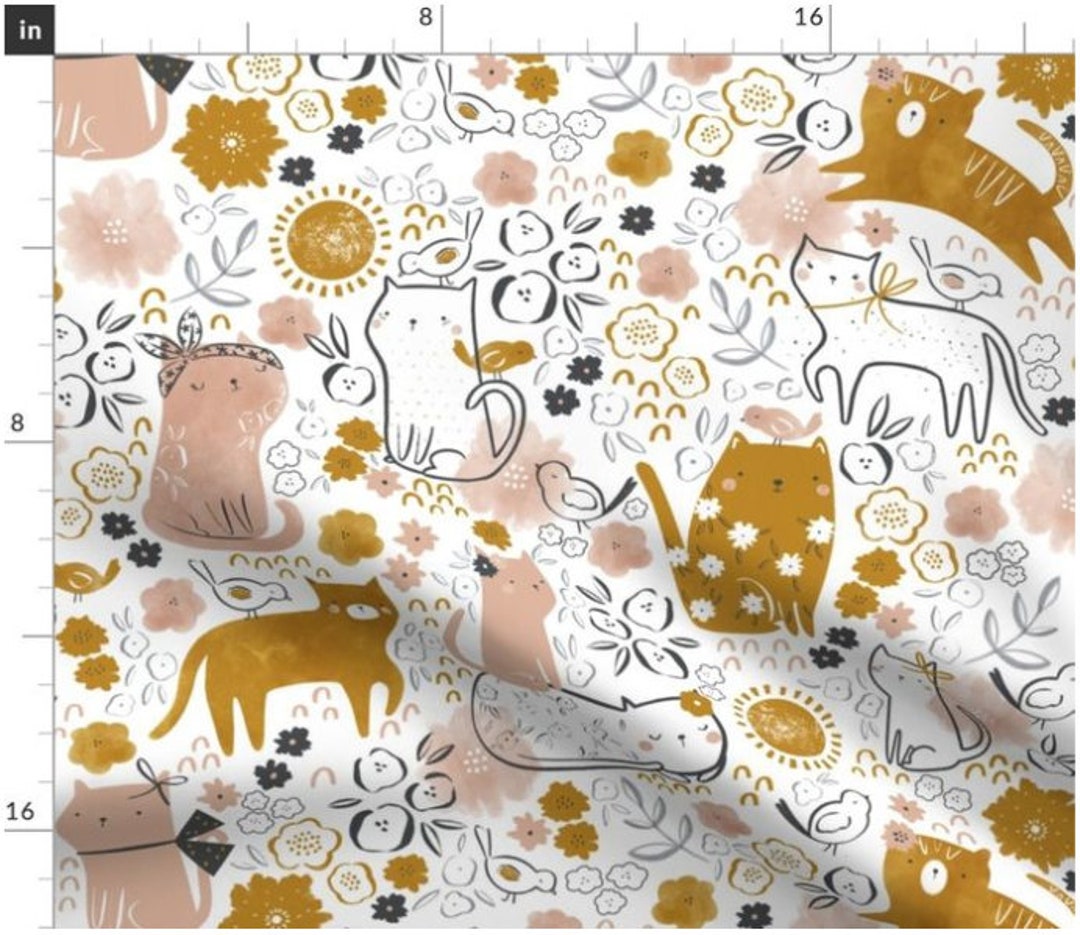 Kitty Garden Fabric by the Yard | Cat Fabric | Kitten Lover ...