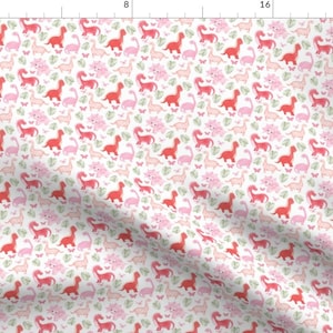 Watercolor Pink Dinosaurs Fabric by the Yard | Prehistoric Dinos ...