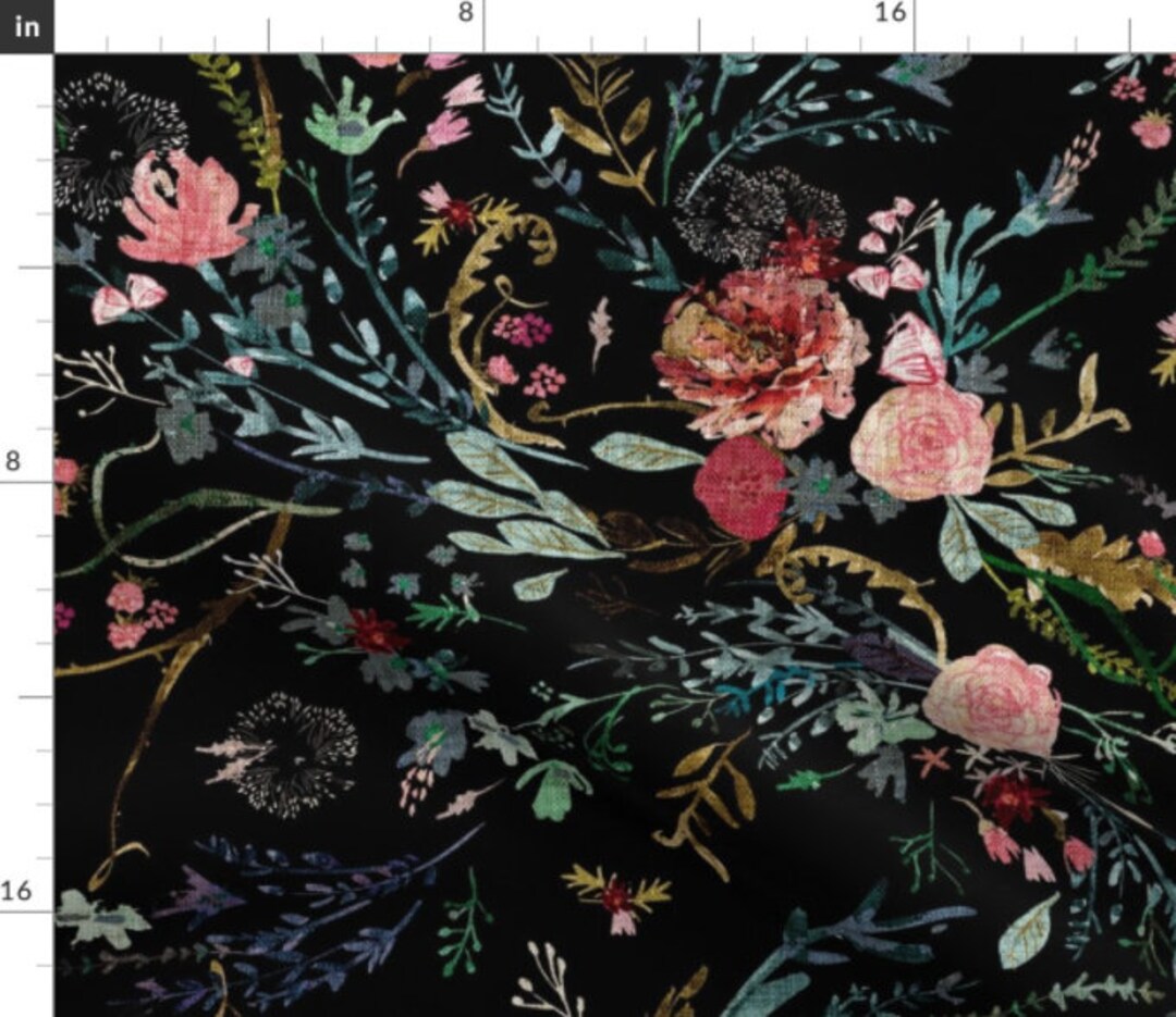 Fable Floral Black Fabric by the Yard | Floral Fabric | Blush Flowers ...