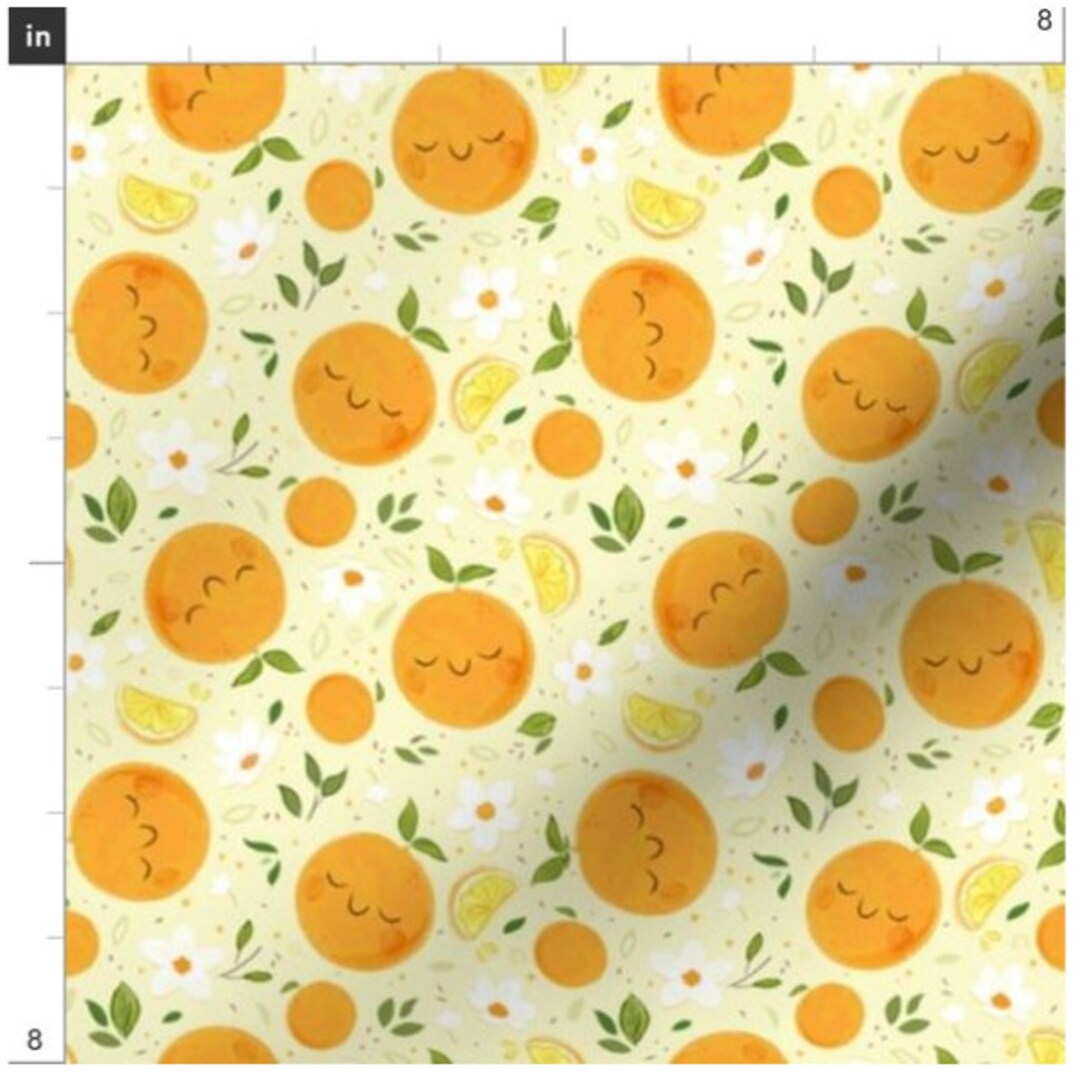 Smiling Citrus Fabric by the Yard | Orange Fruit Fabric | Orange ...