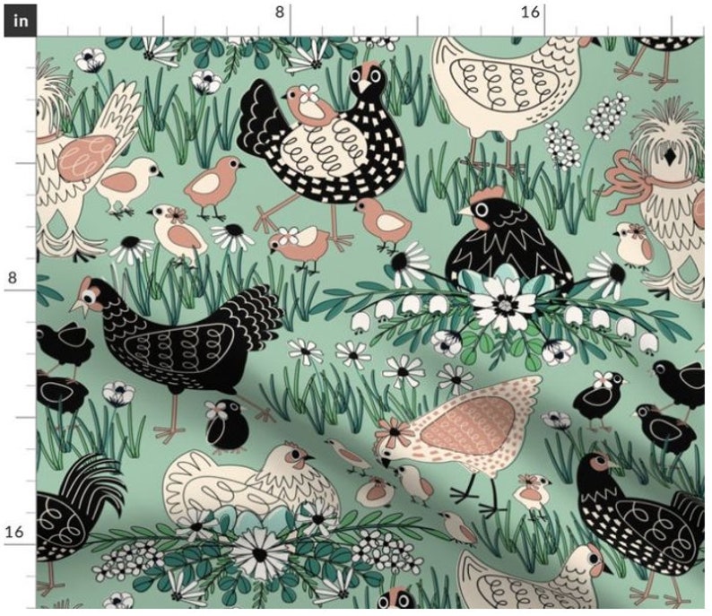 Spring Chickens Fabric by the Yard Floral Chicken Fabric - Etsy