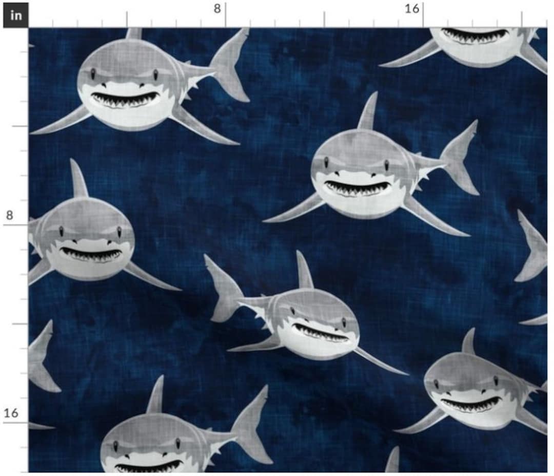Jumbo Sharks Fabric by the Yard | Shark Fabric | Great White Shark ...