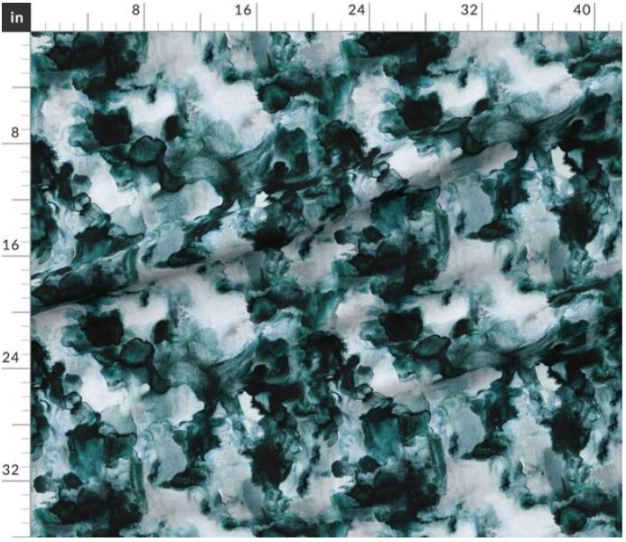 Teal Watercolor Fabric by the Yard | Abstract | Ink Spill Fabric | Teal ...